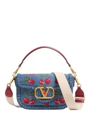 Valentino Garavani Alltime Denim Shoulder Bag With Embroidery - Denim/multicolour