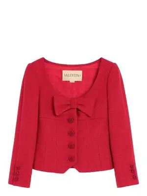Valentino Garavani Plain Wool Tweed Short Jacket With Bow Detail - Paris