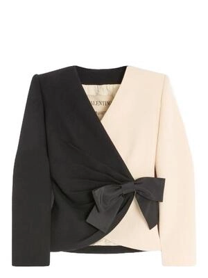 Valentino Garavani Wool Crepe Jacket With Bow - Black/birch