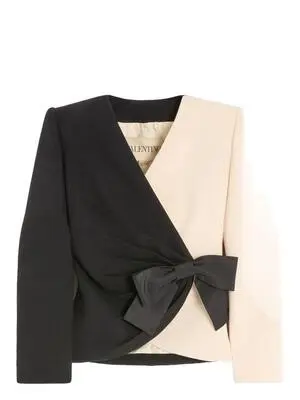 Valentino Garavani Wool Crepe Jacket With Contrasting Bow Detail - Black/birch