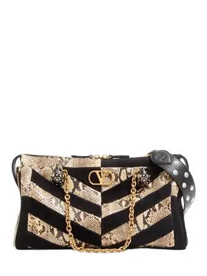Valentino Garavani Panthea Python And Suede Shoulder Bag - Natural/black