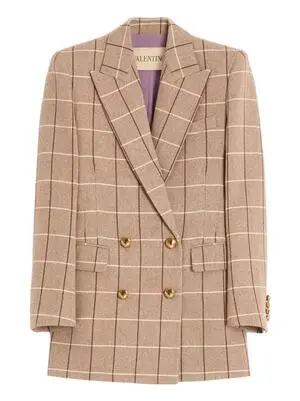 Valentino Garavani Double-breasted Blazer With Windowpane Check - Beige/maroon/ivory