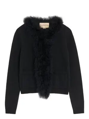 Valentino Garavani Wool Cardigan With Feather Boa - Black