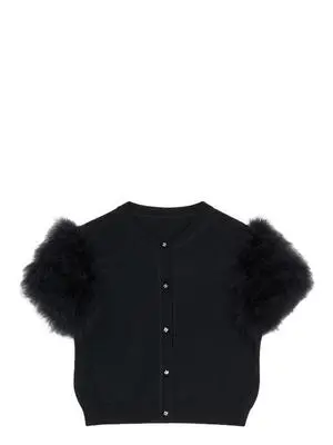 Valentino Garavani Wool Knit Cardigan With Feather Trim - Black