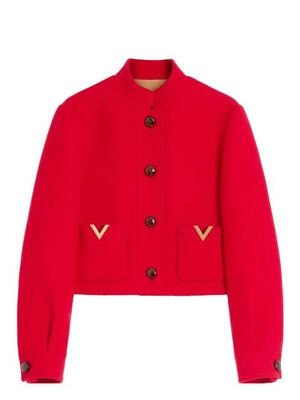 Valentino Garavani Drill Double Peacoat With V Gold Detailing - Red
