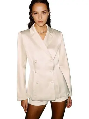 REFORMATION Caden Satin Blazer - Ivory