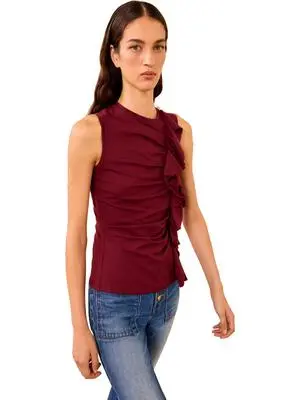 Ulla Johnson Clio Ruched Ruffle Top - Claret