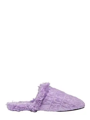 Versace Faux Fur Monogram Slippers - Neutral