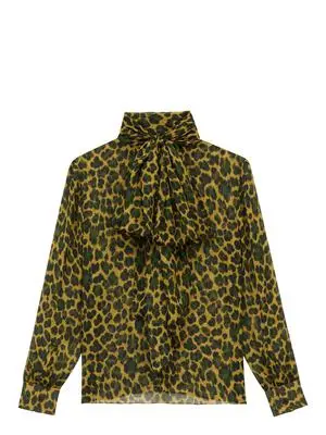 SAINT LAURENT Silk Animal Print Blouse