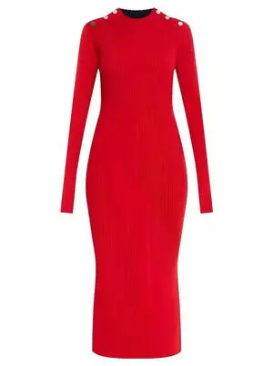 Sportmax Buttoned Ribbed Midi Dress - Red