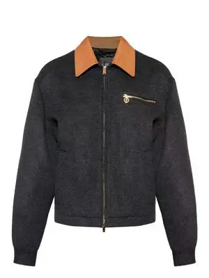 Versace Wool Zip-fastening Jacket With Leather Collar - Grey