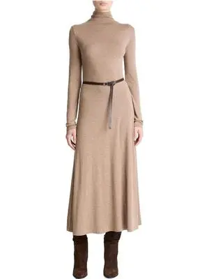 Vince Cozy Jersey Funnel-neck Long-sleeve Dress - Natural