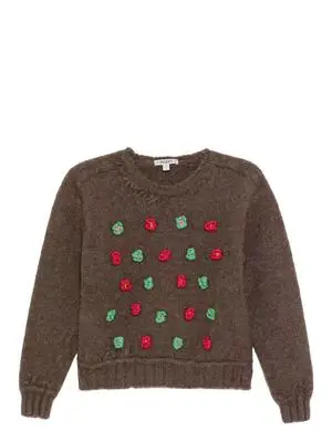 PHIPPS Crew Neck Jumper With Poppy Embroidery - Brown