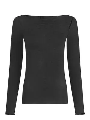 SKIMS Sheer Modal Long Sleeve Wide Neck Top - Onyx