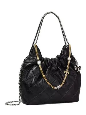Tory Burch Fleming Distressed Tote Bag - Black