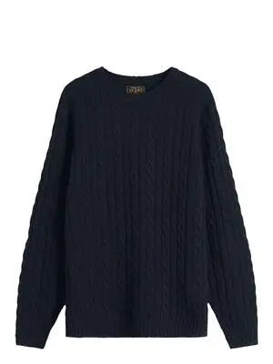 BEAMS Cable Knit Crew Neck Jumper - Navy