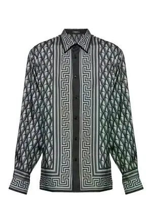 Versace V Greek Key-print Shirt - Grey