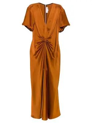 Victoria Beckham Gathered Satin Dress - Brown