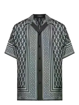 Versace Grecca-trim Silk Shirt - Grey