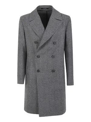 Tagliatore Herringbone Button Coat - Grey