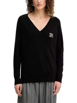 ERMANNO FIRENZE V-neck Long-sleeve Sweater - Black