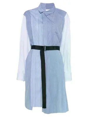 SACAI Striped Belted Shirt Dress