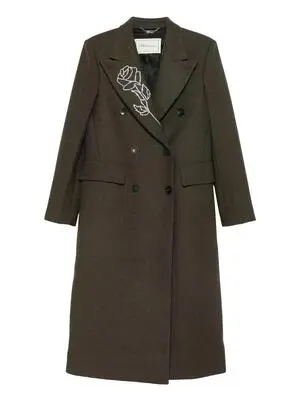 Blumarine Wool-blend Coat With Rose Embellishment - Brown