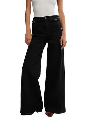 Free People Kellee High Rise Palazzo Jeans - Black Eyelet
