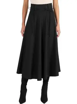 Santorelli Aster Full Midi Skirt With Leather Lacing - Black