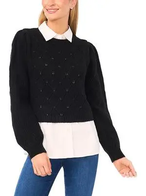 Ted Baker London Rumer Pointelle Twofer Sweater - Rich Black