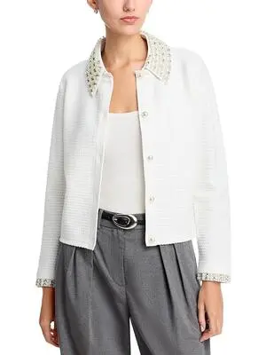 SIONI Embellished Sweater Jacket - Eggshell
