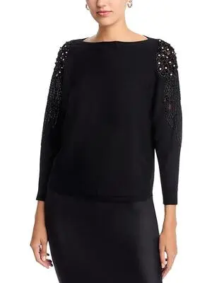 SIONI Illusion Lace Dolman Sleeve Sweater - Black