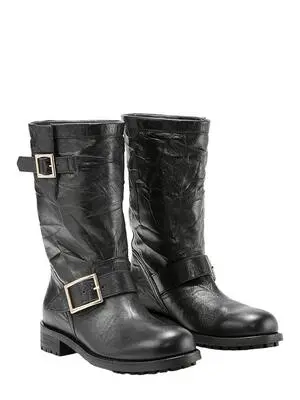 JIMMY CHOO Biker Mid Buckle Boots - Black