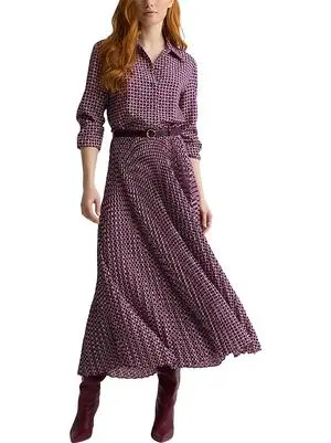 St. John Printed Long Sleeve Shirt Dress - Boysenberry Multi