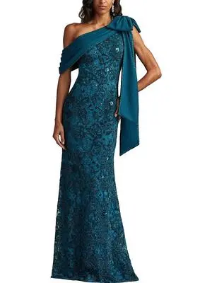 Tadashi Shoji Ishani Bow-shoulder Gown - Blue