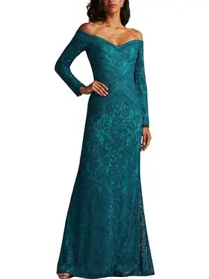 Tadashi Shoji Ishana Off-shoulder Embroidered Gown - Blue