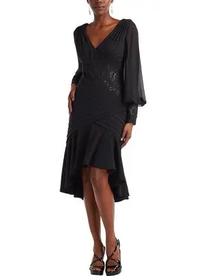 Tadashi Shoji Kalina Blouson Sleeve High-low Dress - Black