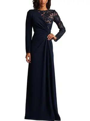 Tadashi Shoji Devika Embroidered Twist-drape Gown - Navy