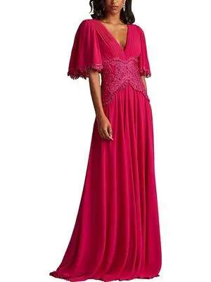 Tadashi Shoji Indira Embroidered Chiffon Gown - Red