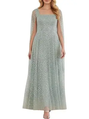 NEEDLE & THREAD Scatter Dot Cape Sleeve Ankle Gown - Laurel