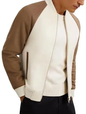 REISS Color Block Jacket - Off White/tan