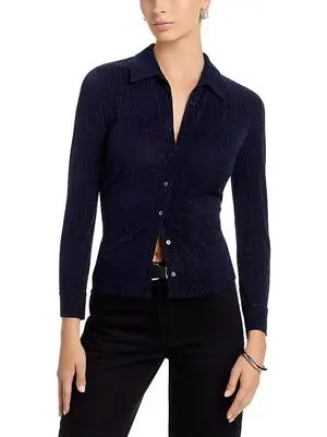 L'Agence Indiana Metallic Fitted Blouse - Midnight Metallic Stripe