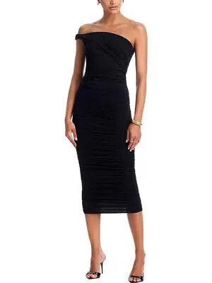 L'Agence Cheryl Shirred Midi Dress - Black