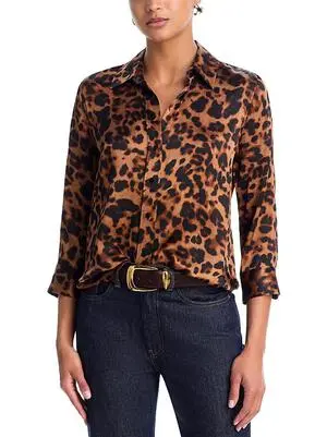 L'Agence Dani Silk Three Quarter Sleeve Blouse - Brown Multi