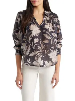 Tommy Bahama Bloom Beauty Split Neck Top - Black