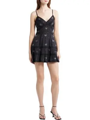 LoveShackFancy Solbina Crystal Bow Mini Dress - Black