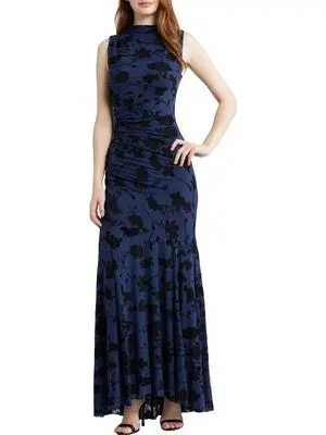 Rails Floral Print Ruched Mesh Maxi Dress - Navy Tossed Roses
