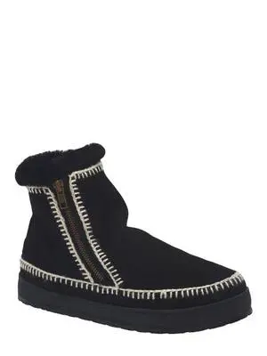 LAIDBACK LONDON Setsu Genuine Shearling Lined Ankle Boots - Black Suede/natural