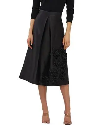 KAY UNGER Floral Appliqué Midi Skirt - Black