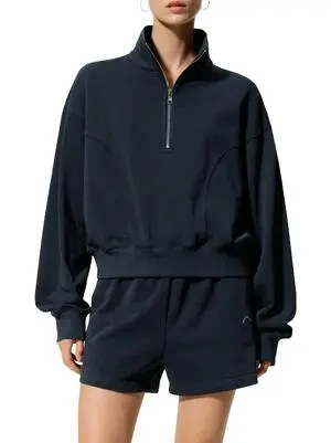 Lilysilk Silkerry Oversized Heirloom '89 Half-Zip Pullover Navy
